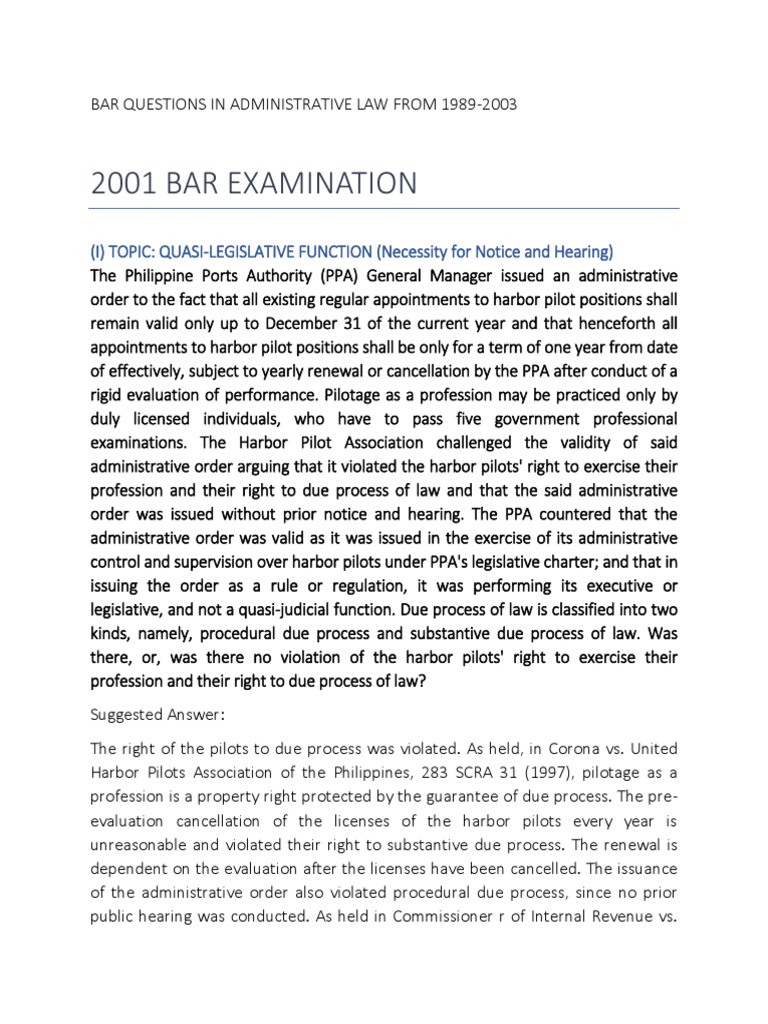 Administrative Law Bar Questions 1989-2003 | PDF | President Of The ...