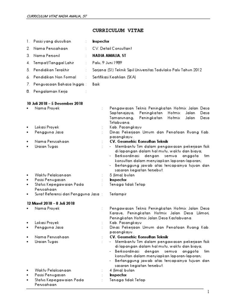 CV Nadia Amalia | PDF | Bisnis
