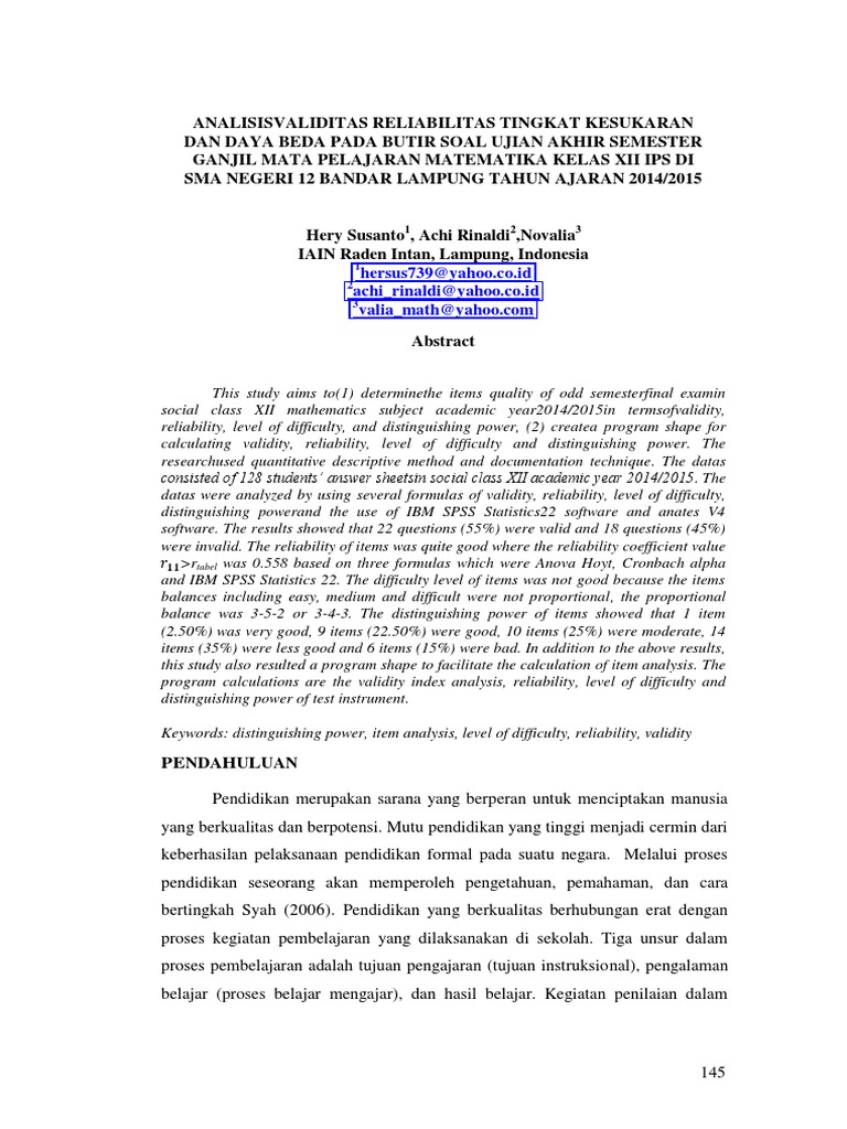 Analisis Validitas Reliabilitas Tingkat PDF | PDF | Multivariate ...