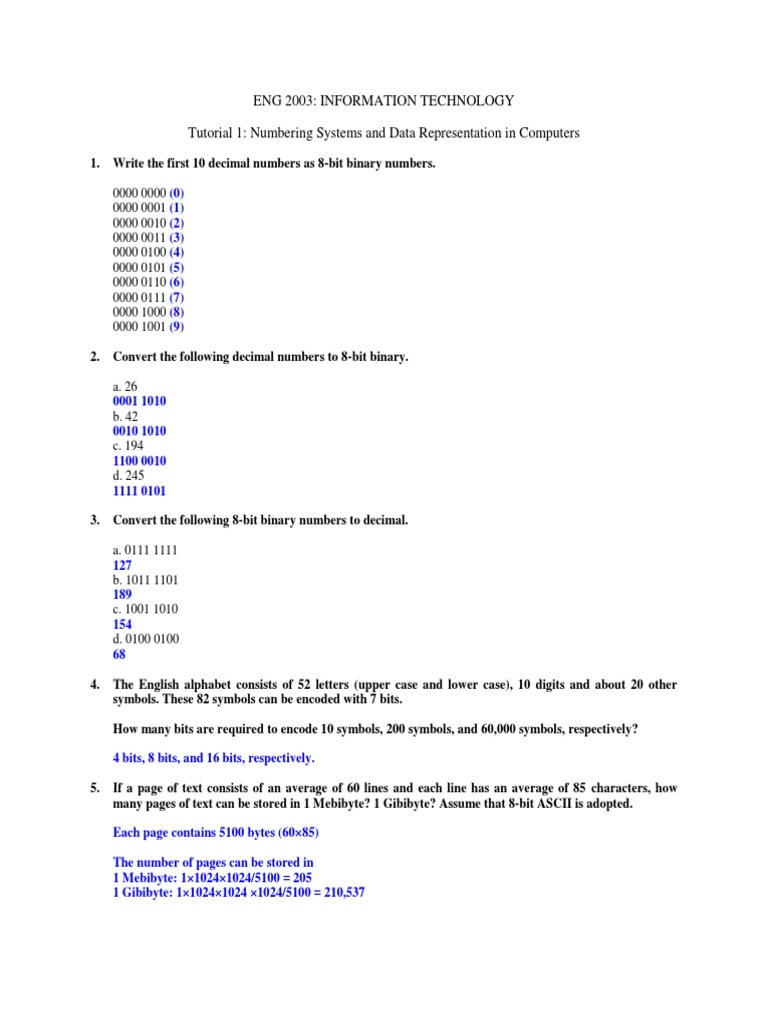 Tutorial 1 (Solutions) Updated PDF | PDF | Bit | Video
