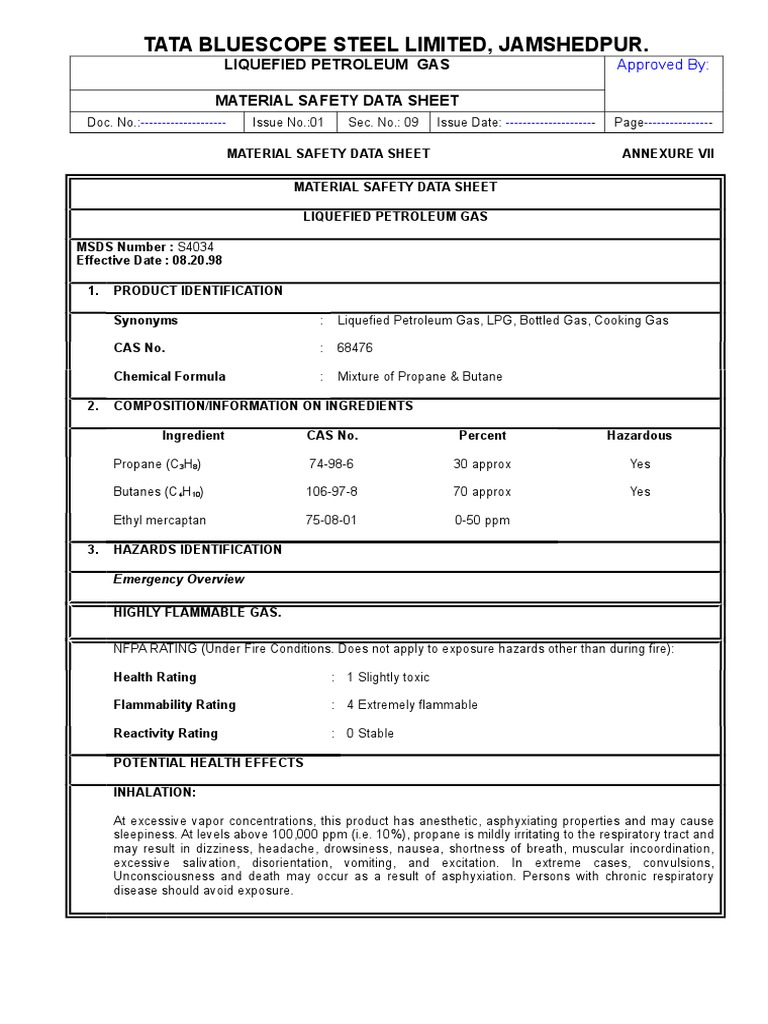 Tata Bluescope Steel Limited, Jamshedpur.: Liquefied Petroleum Gas ...