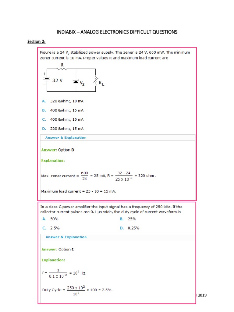 Indiabix - Analog Electronics Difficult Questions: Section 2 | PDF