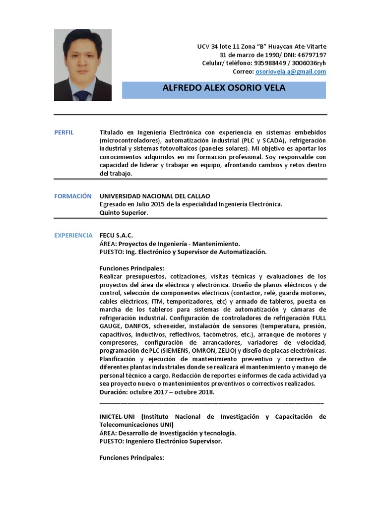 CV Alex Ov 2018 | PDF | Scada | Automatización