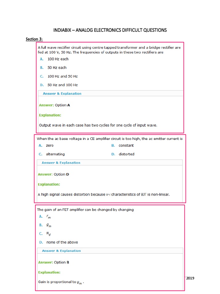 Indiabix - Analog Electronics Difficult Questions: Section 3 | PDF ...