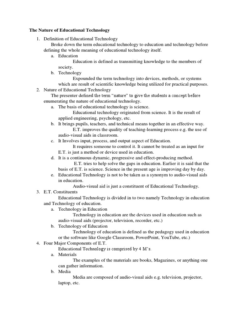 The Nature of Educational Technology | PDF | Educational Technology ...
