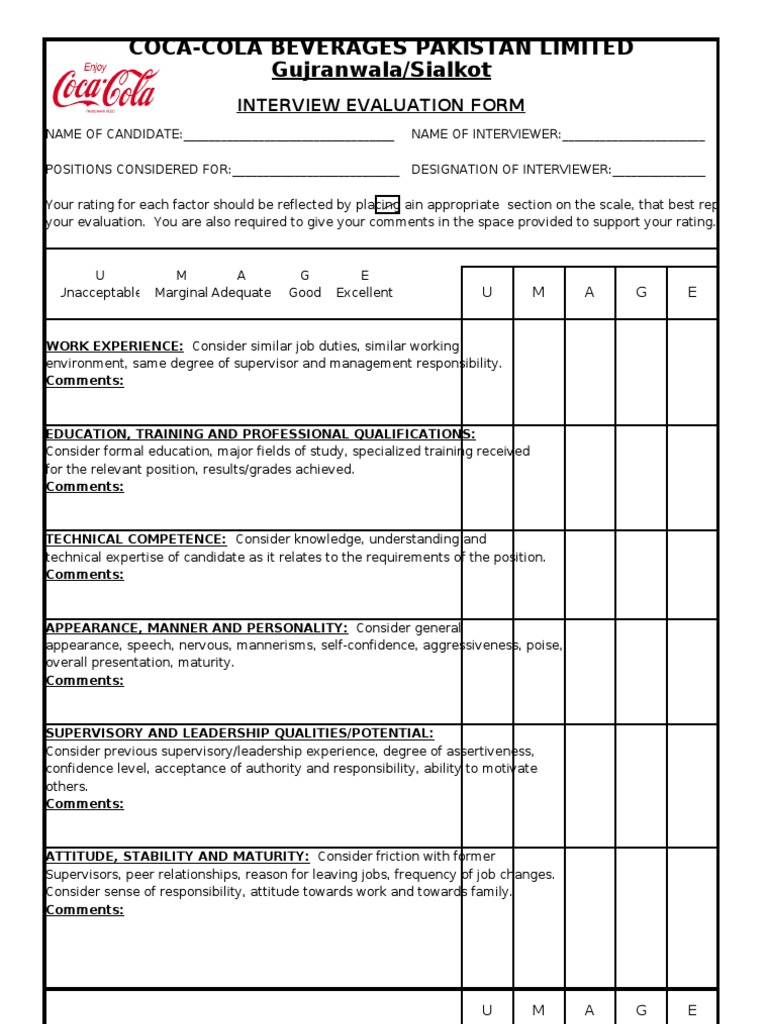 Copy of Interview Evaluation Form | Performance Appraisal | Interview