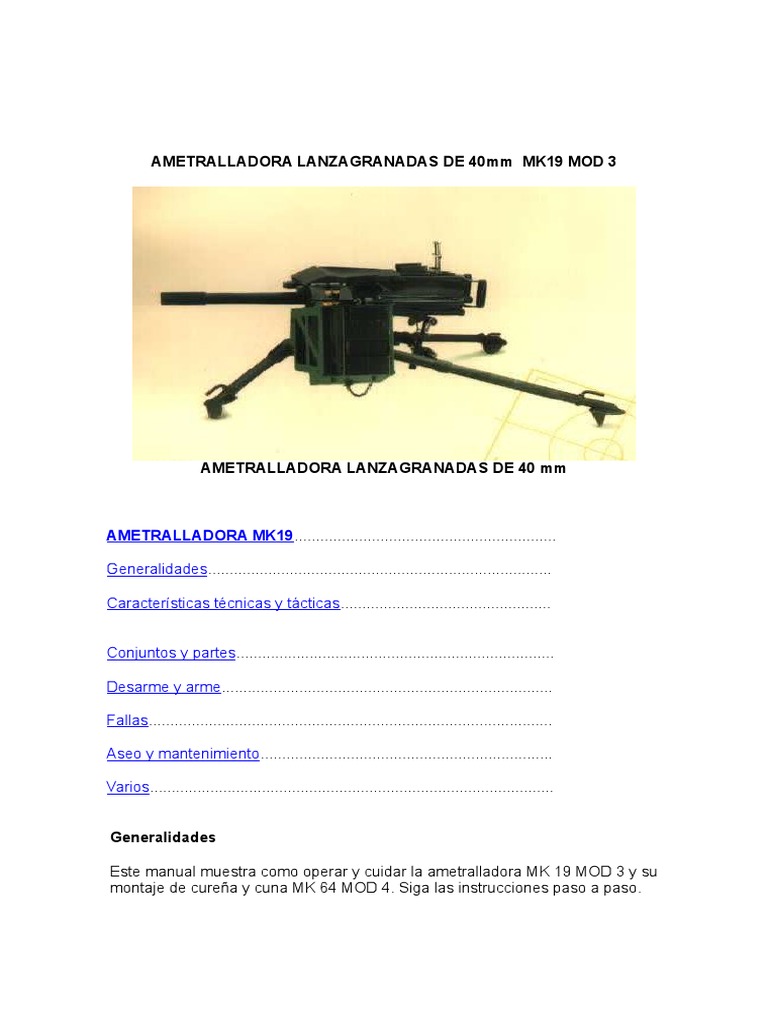 Manual Ametralladora Lanzagranadas de 40mm Mk19 Mod 3 | PDF | Revista ...