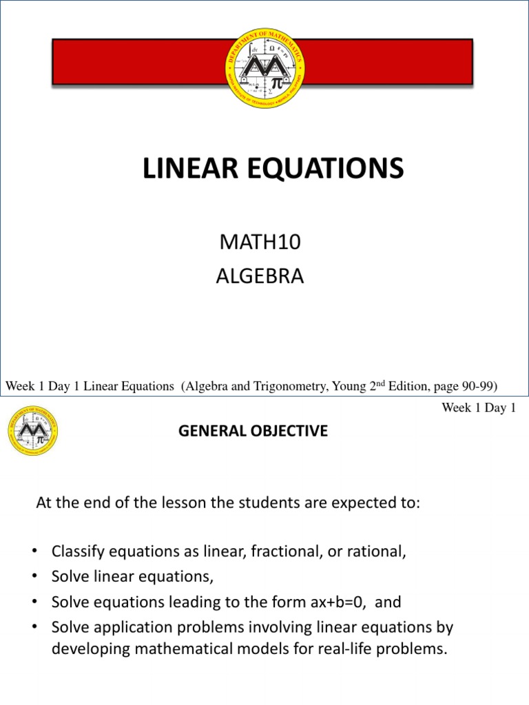 L1 Linear Equations | PDF | Equations | System Of Linear Equations