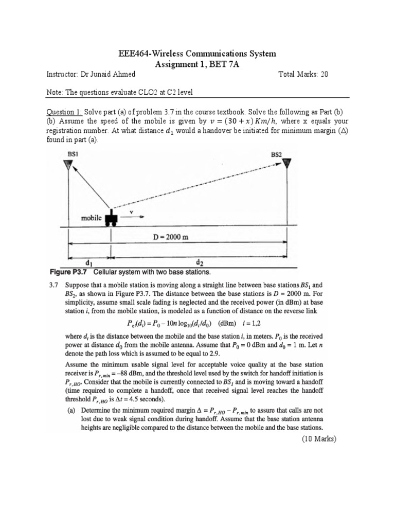 EEE464-Wireless Communications System Assignment 1, BET 7A | PDF ...