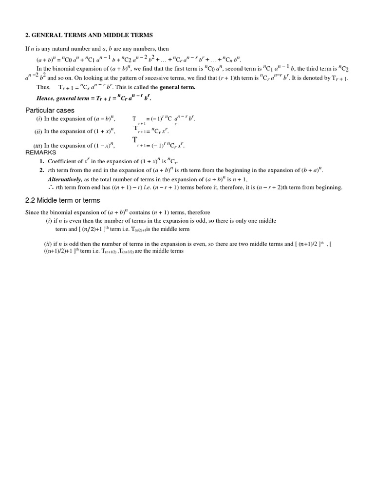 Particular Cases: Hence, General Term T C A B | PDF | Abstract Algebra ...