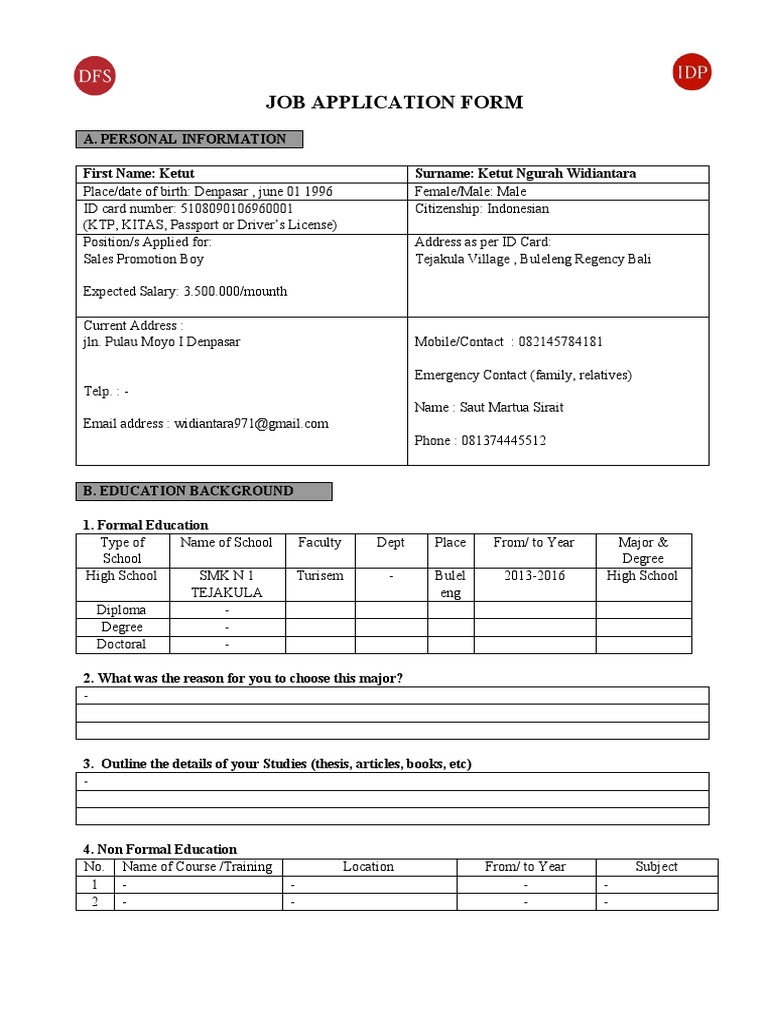 Job Application Form (Idp) | PDF | Government Information | Government