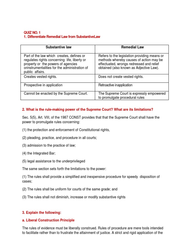 Quiz No. 1 | PDF | Jurisdiction | Judgment (Law)