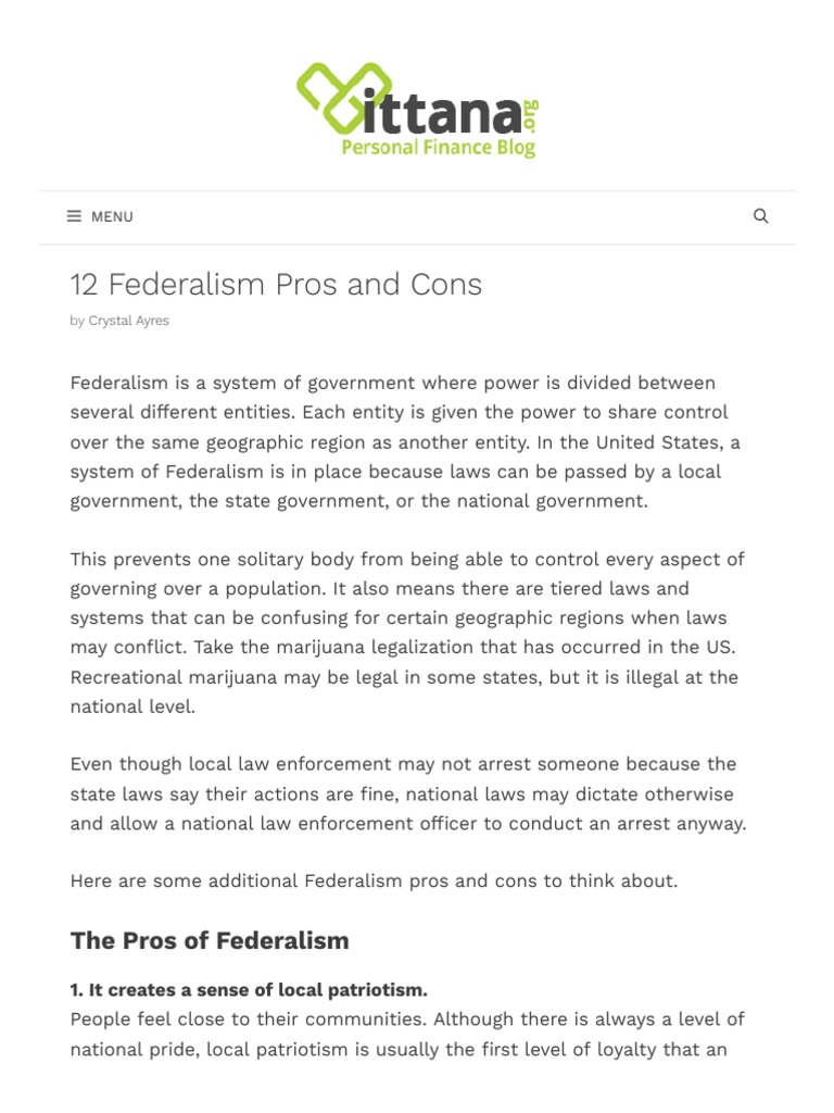 12 Federalism Pros and Cons | Download Free PDF | Federalism ...