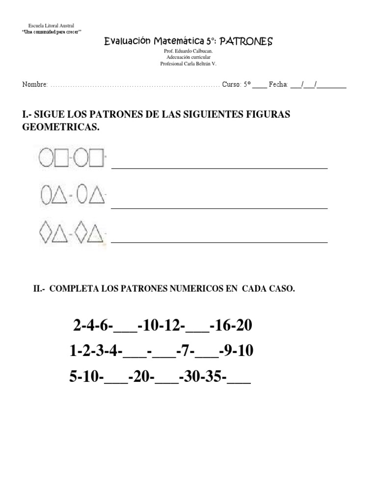 Evaluación de Patrones 5° Grado | PDF | Crecimiento personal y profesional
