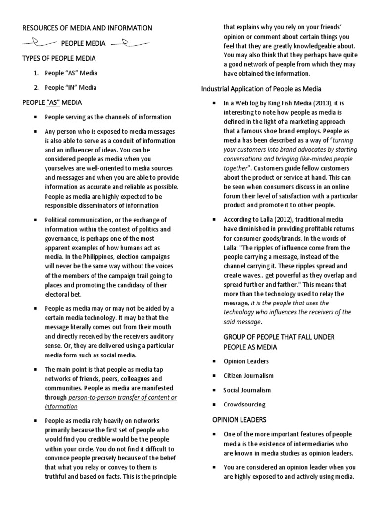 Resources of Media and Information People Media Types of People Media ...
