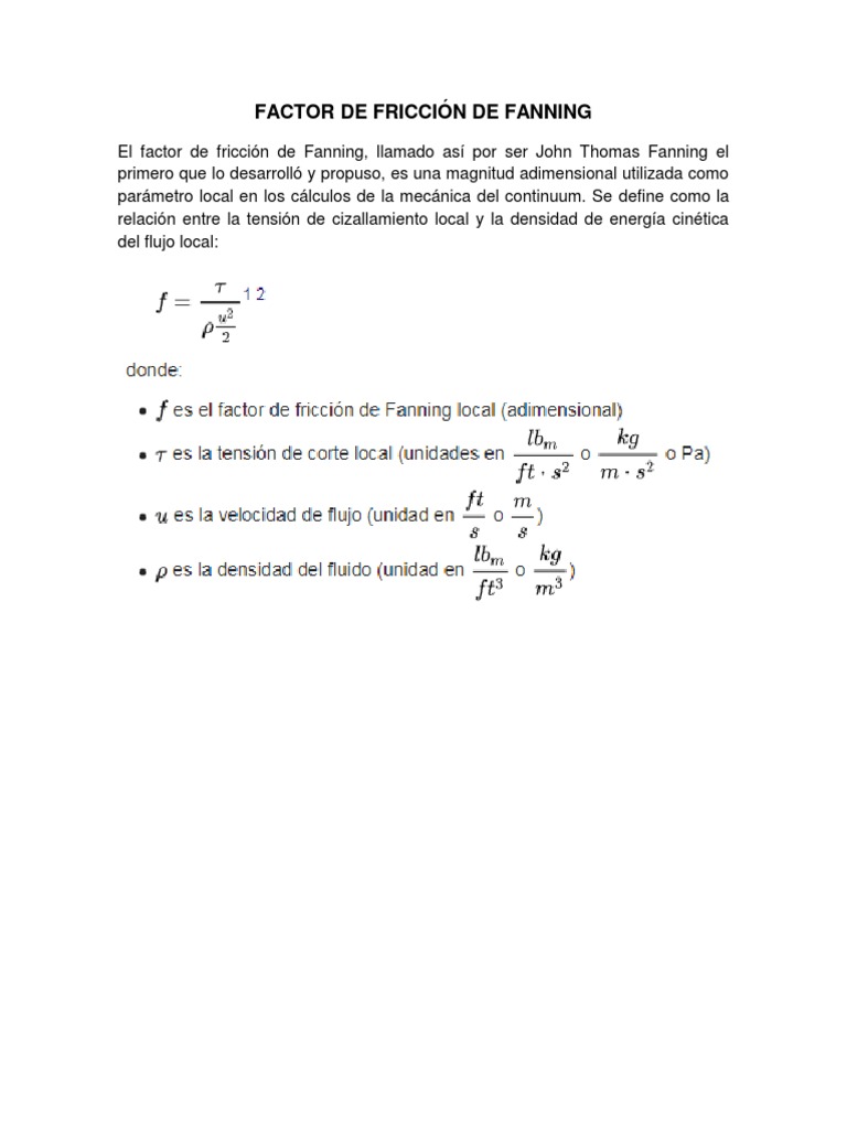 Factor De Fricción De Fanning