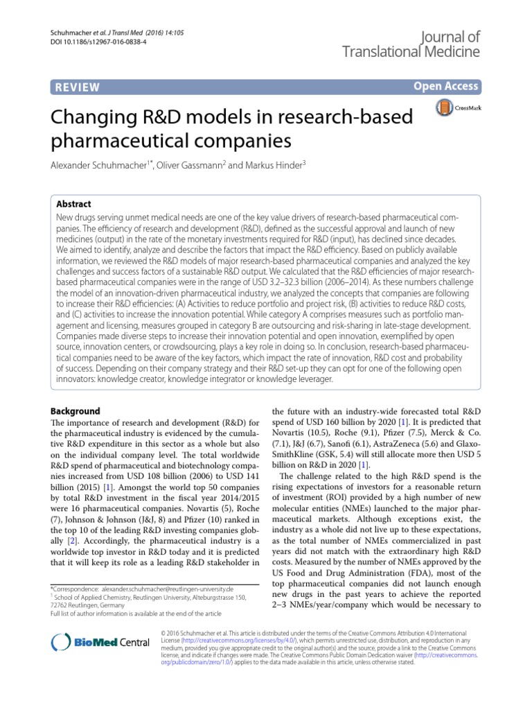 Changing R&D Models in Research Based Pharmaceutical Companies | PDF ...