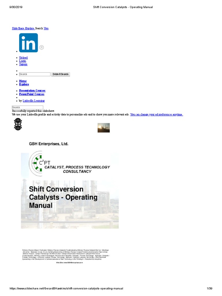 Shift Conversion Catalysts - Operating Manual | PDF | Oil Refinery ...