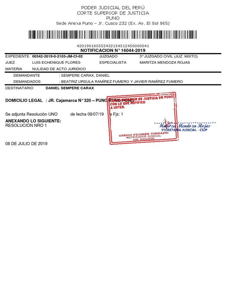 Notificación - Poder Judicial | PDF