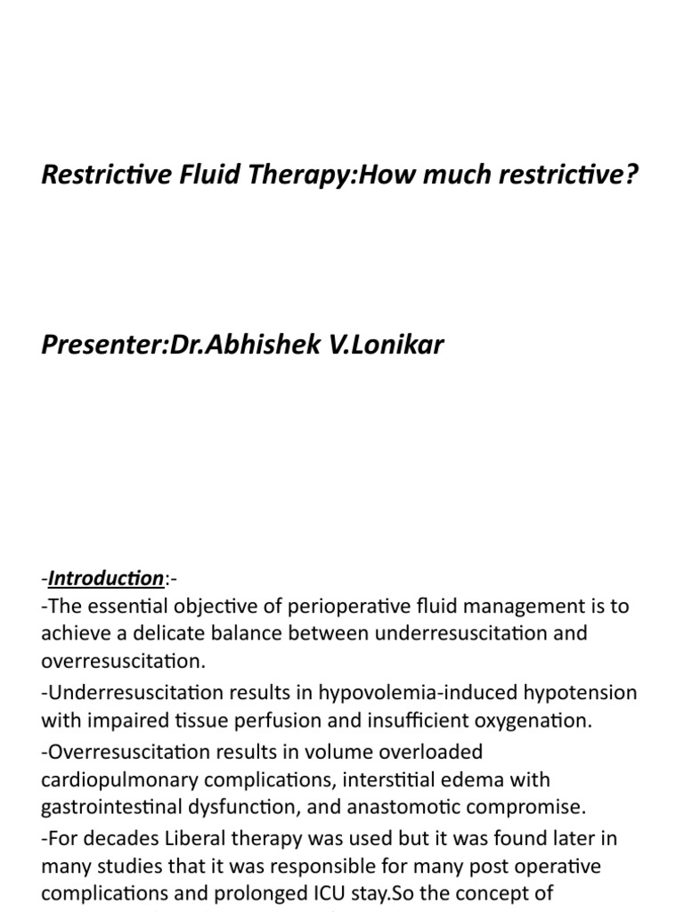 Restrictive Fluid Therapy | PDF | Medical Specialties | Clinical Medicine