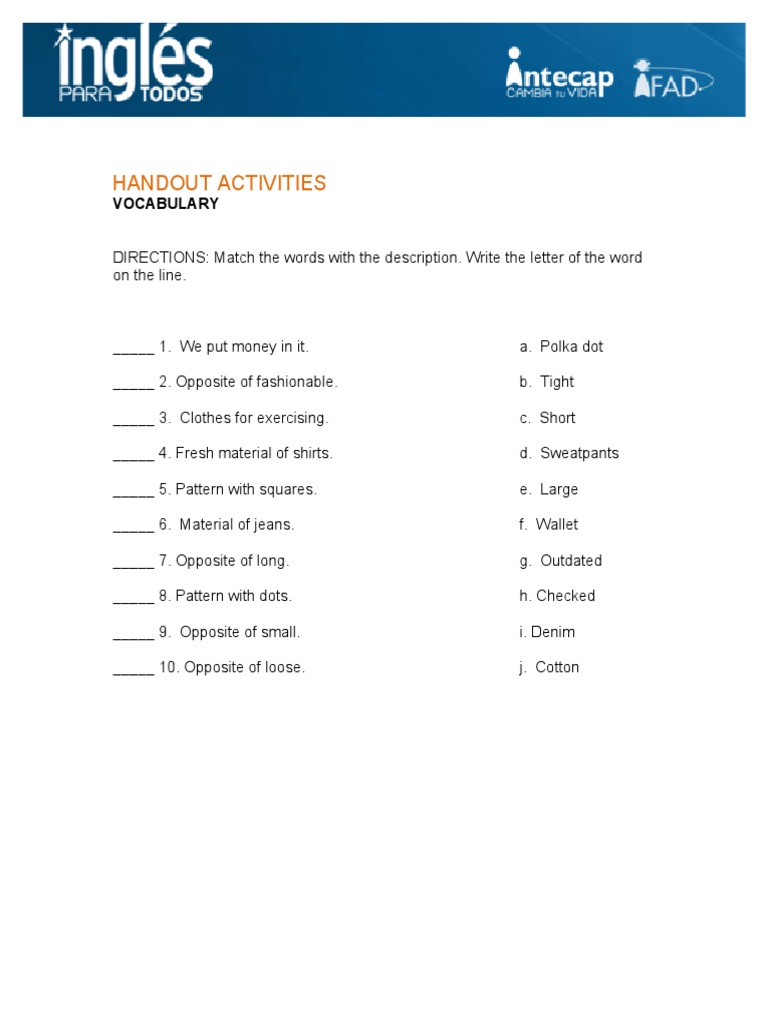 Handout Vocabulary L5 PDF | PDF
