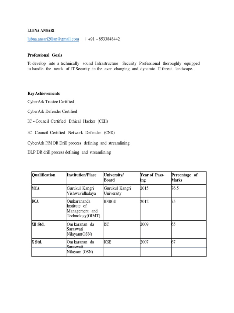 Lubna Resume | PDF | Troubleshooting | Computer Security