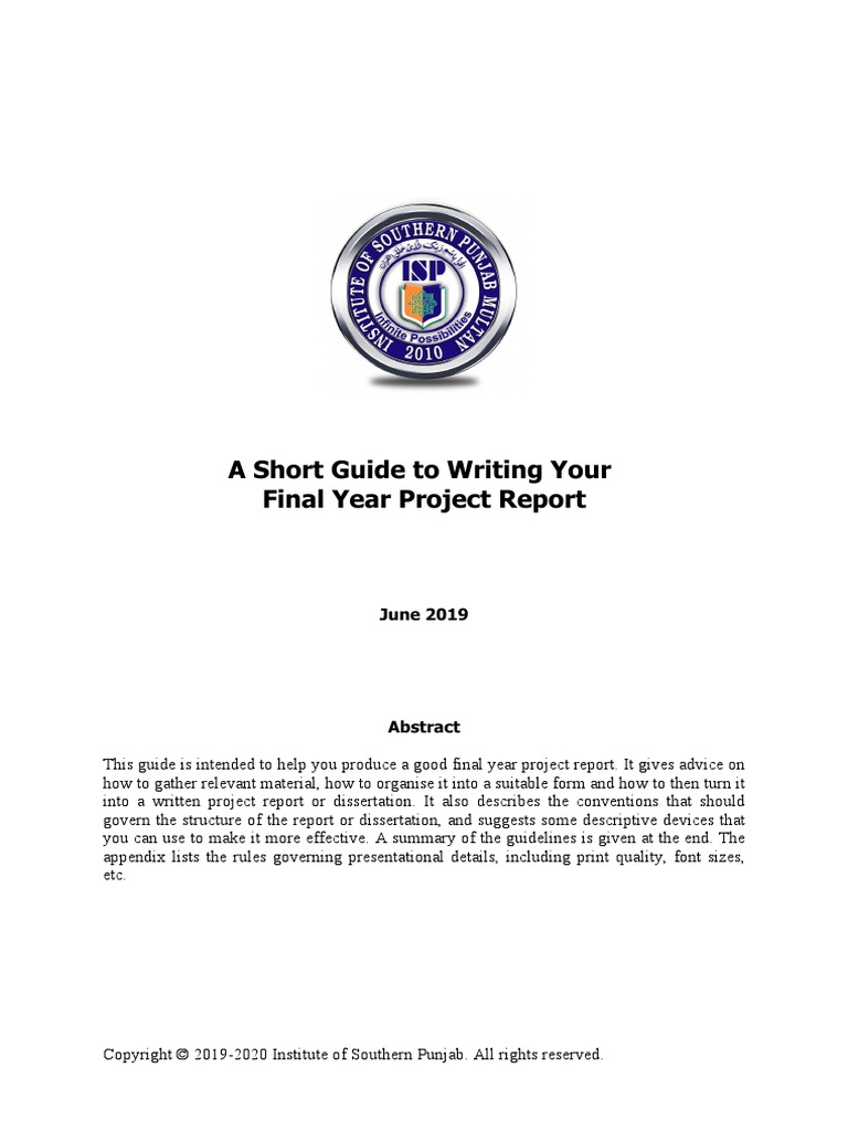 A Short Guide To Writing Your Final Year Project Report: June 2019 ...