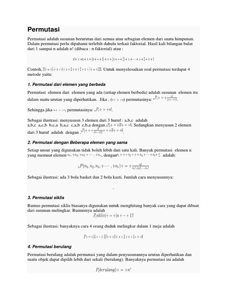 Rumus dan Metode Permutasi Matematika | PDF | Seni & Disiplin Bahasa ...