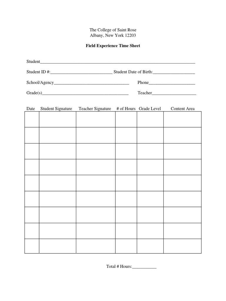 Field Experience Time Sheet | PDF