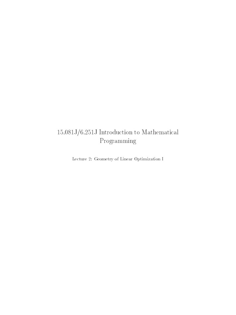 15.081J/6.251J To Mathematical Programming: 2: Geometry of Linear Optimization I | PDF ...