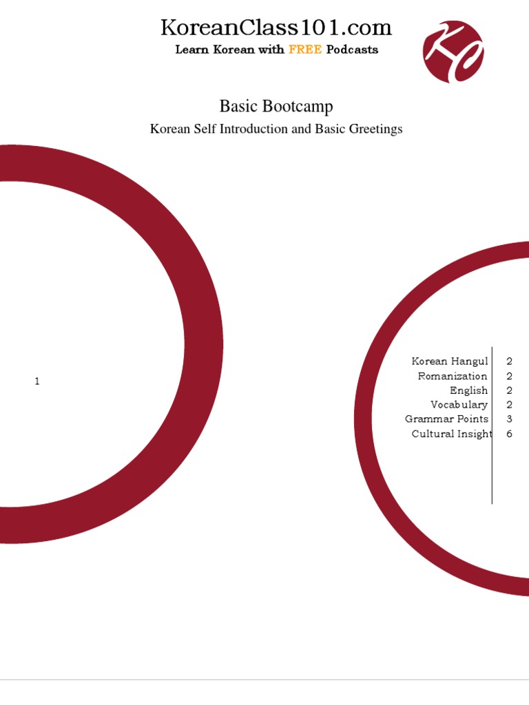 Basic Bootcamp: Korean Self Introduction and Basic Greetings | PDF ...