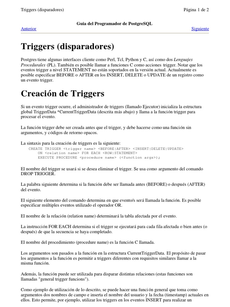 Triggers en PostgreSQL: Creación y Uso | PDF | Postgre Sql | SQL