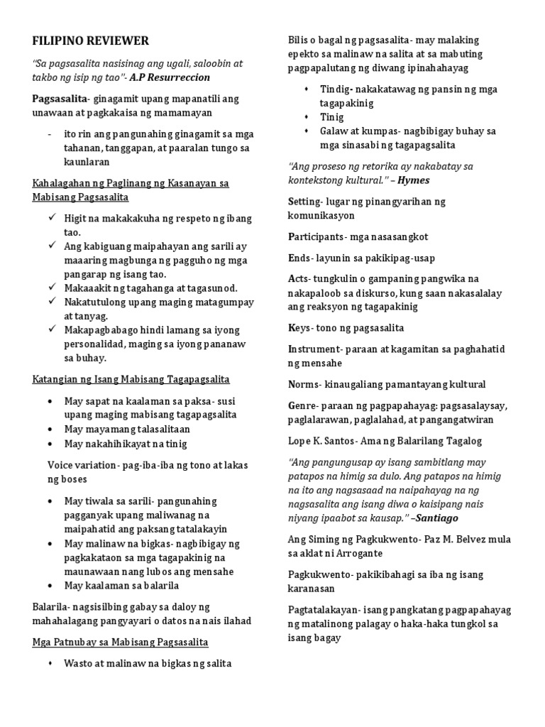 Filipino Reviewer | PDF