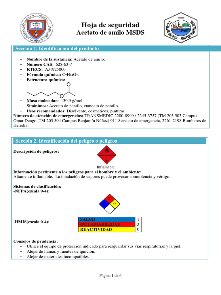 Acetato de Amilo PDF | PDF | Agua | Toxicidad