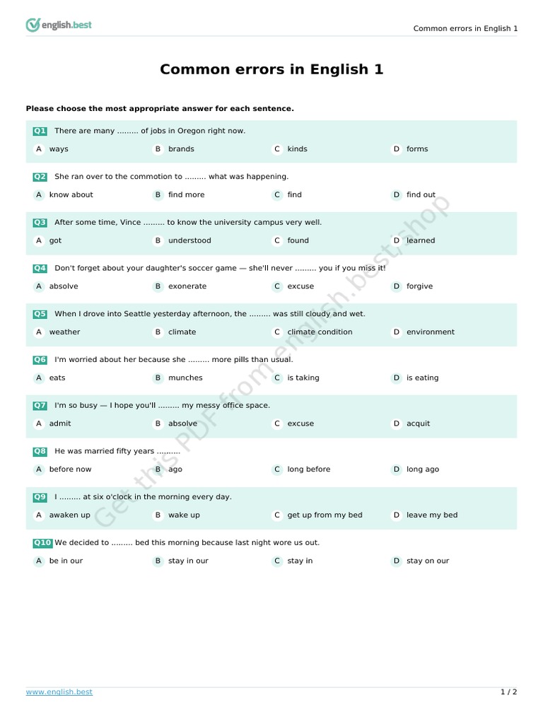 Common English Errors Explained | PDF