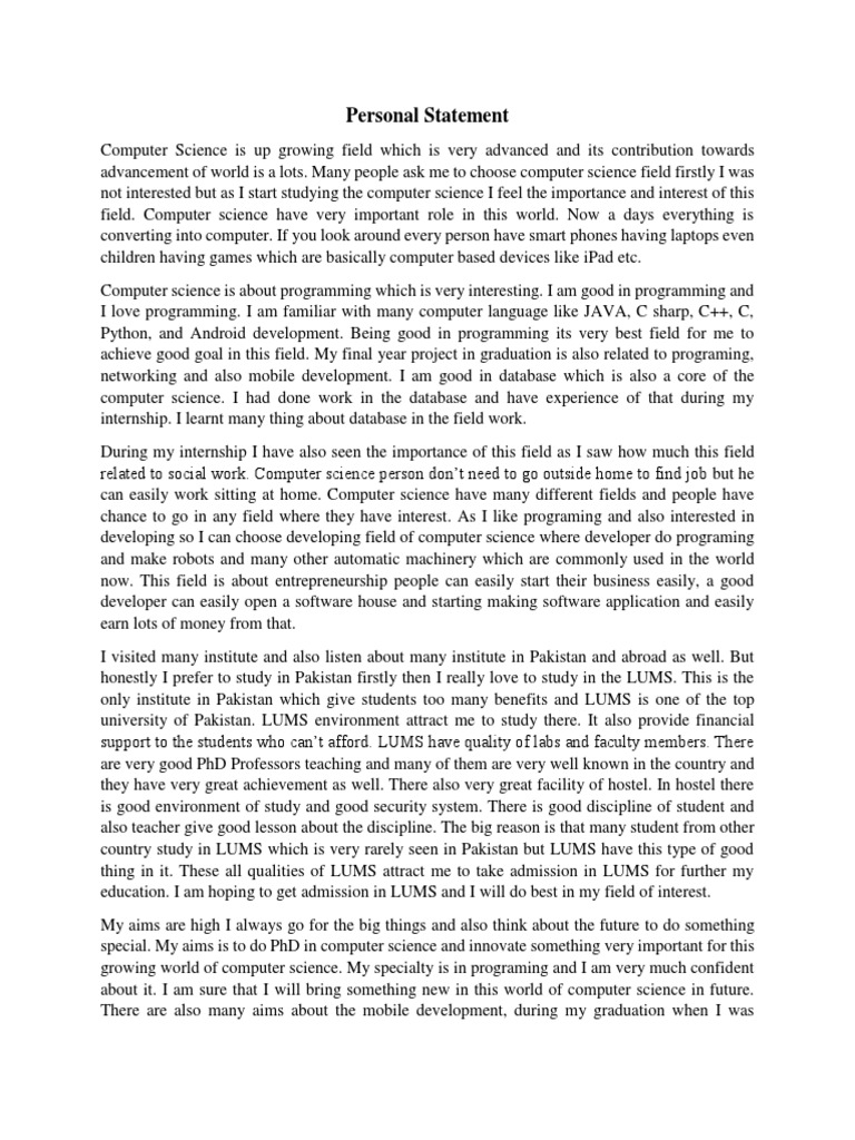 Personal Statement | PDF | Computer Science | Science