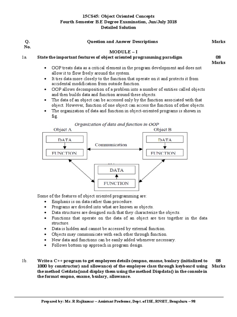 15CS45 OOC Solutions - Jun - July 2018 | PDF | Array Data Type | Object Oriented Programming