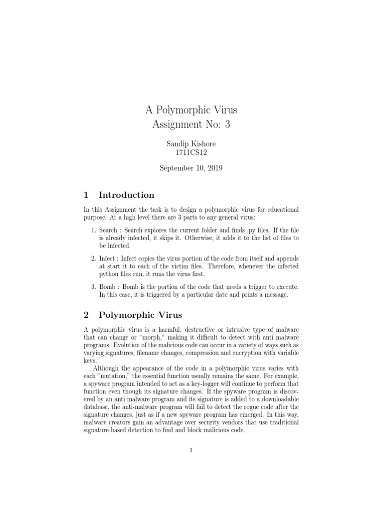 Report On Polymorphic Virus Code | PDF | Computer Virus | Antivirus Software