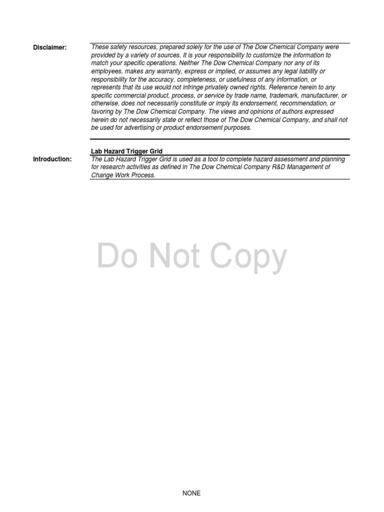 External Lab Hazard Trigger Grid | PDF | Chemistry | Materials