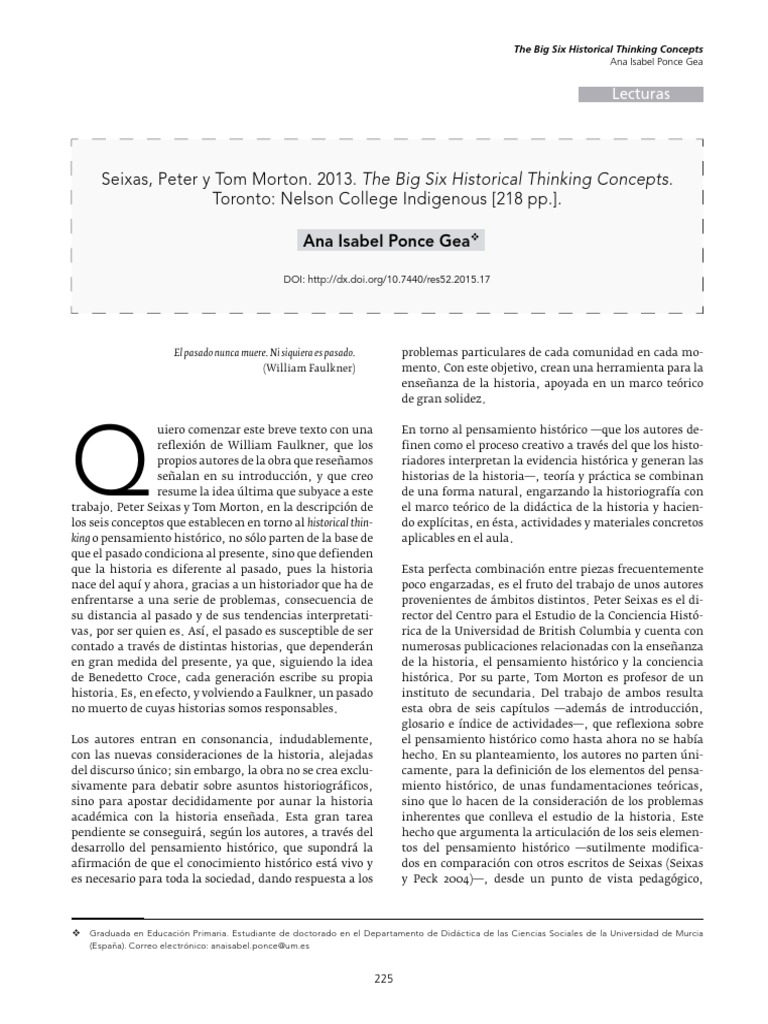 Peter Seixas y Tom Morton - The Big Six Historical Thinking | PDF ...