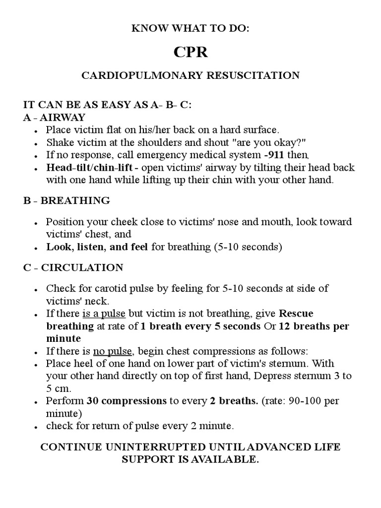 Cardiopulmonary Resuscitation (CPR) | PDF