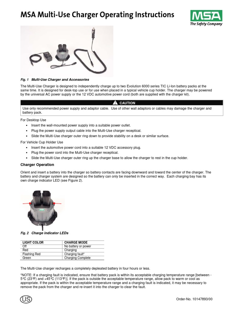 MSA Multi-Use Charger Operating Instructions | PDF | Battery Charger ...