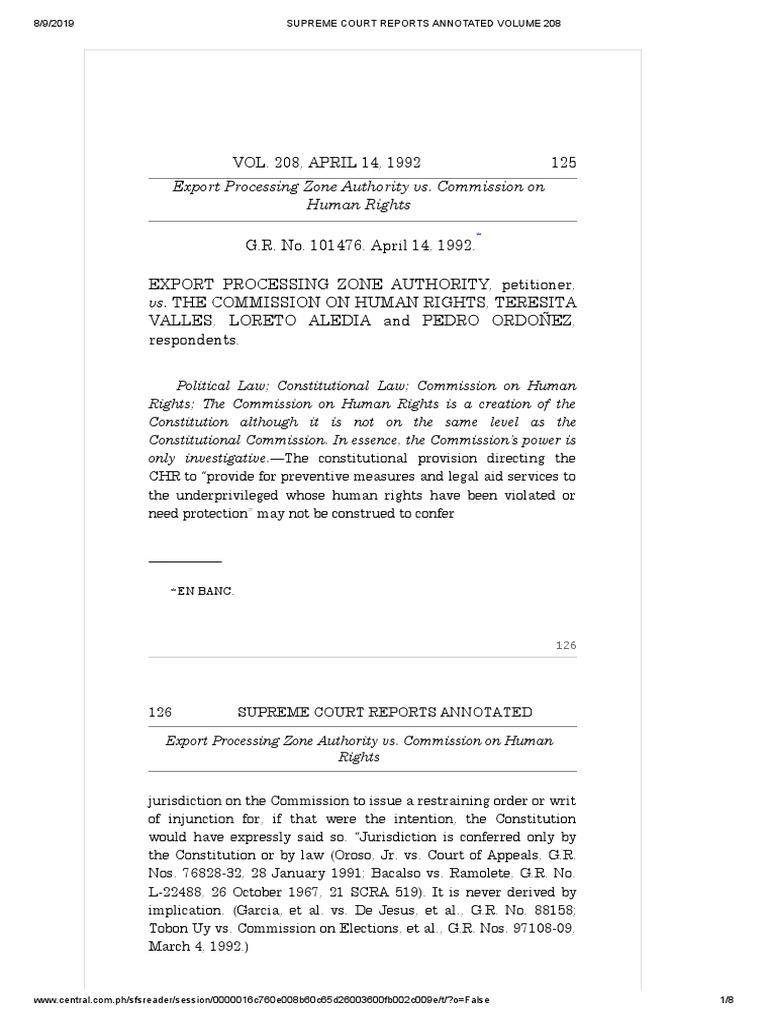 EPZA vs. CHR | PDF | Writ Of Prohibition | Injunction