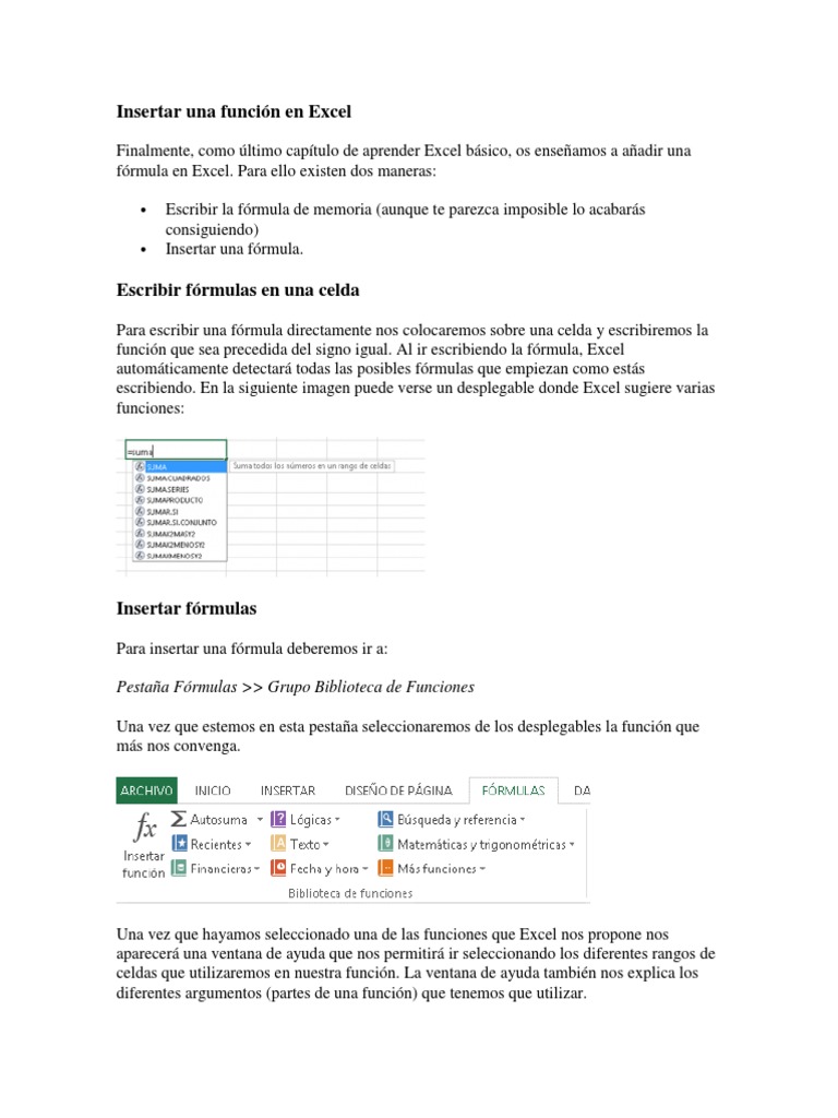 Insertar Una Función en Excel | PDF | Microsoft Excel | Informática y ...
