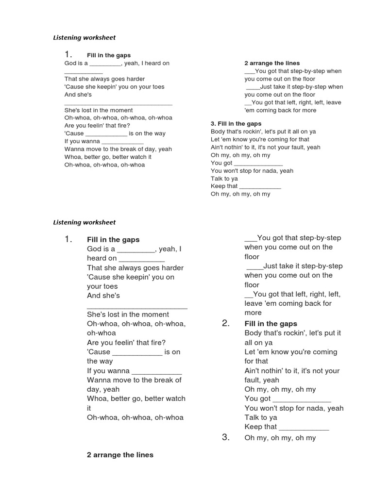 Listening Worksheet: Fill in The Gaps | PDF