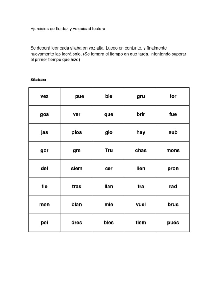 Ejercicios de Fluidez Lectora para Niños | PDF