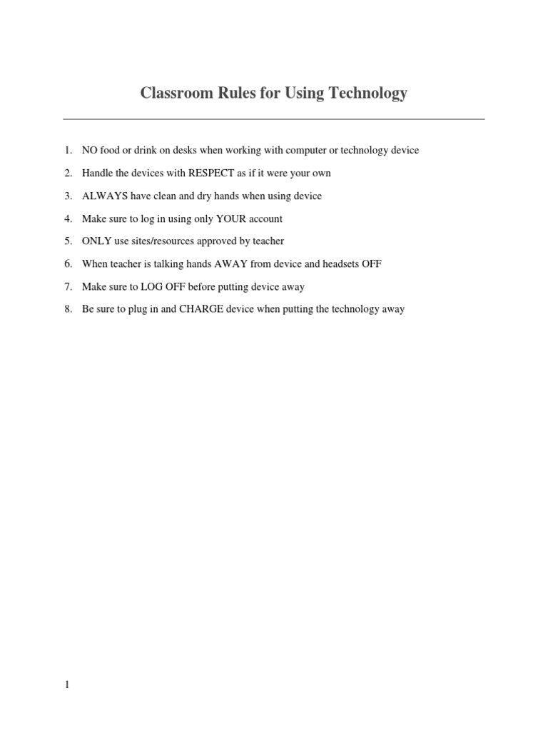 Classroom Technology Rules | PDF