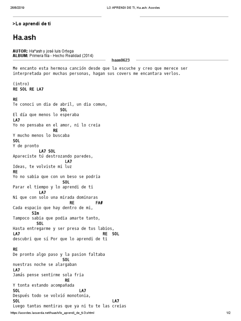 Lo Aprendi de Ti, Ha - Ash - Acordes | PDF