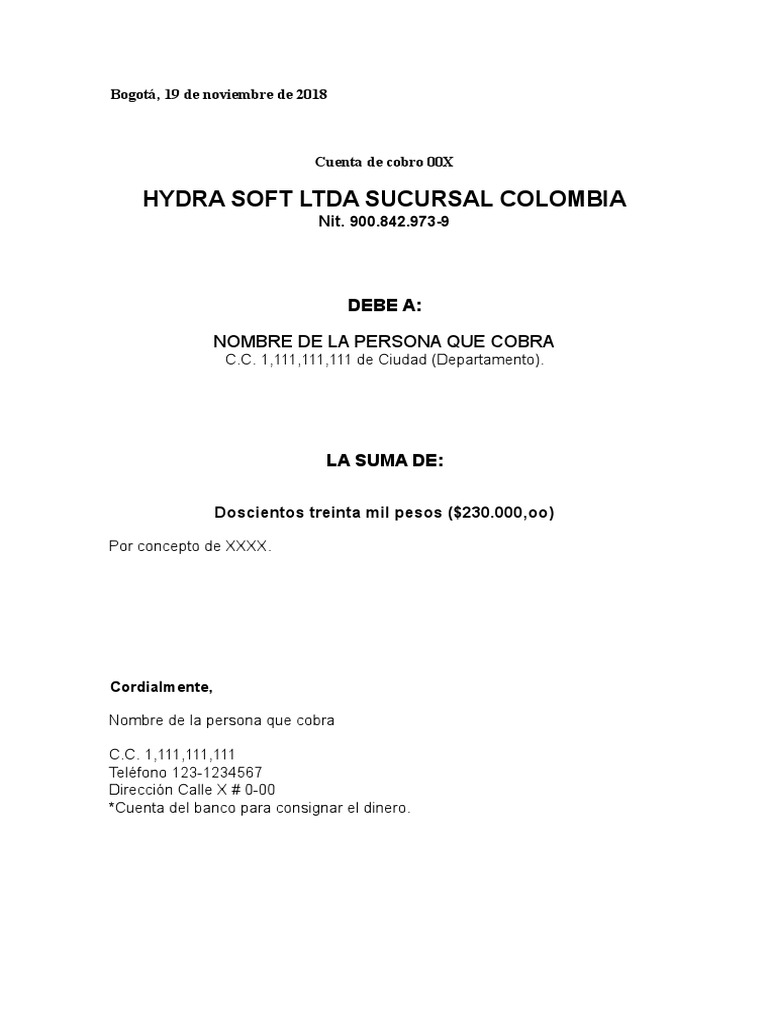 Modelo Cuenta de Cobro Persona Natural | PDF Modelo Cuenta de Cobro Persona Natural | PDF