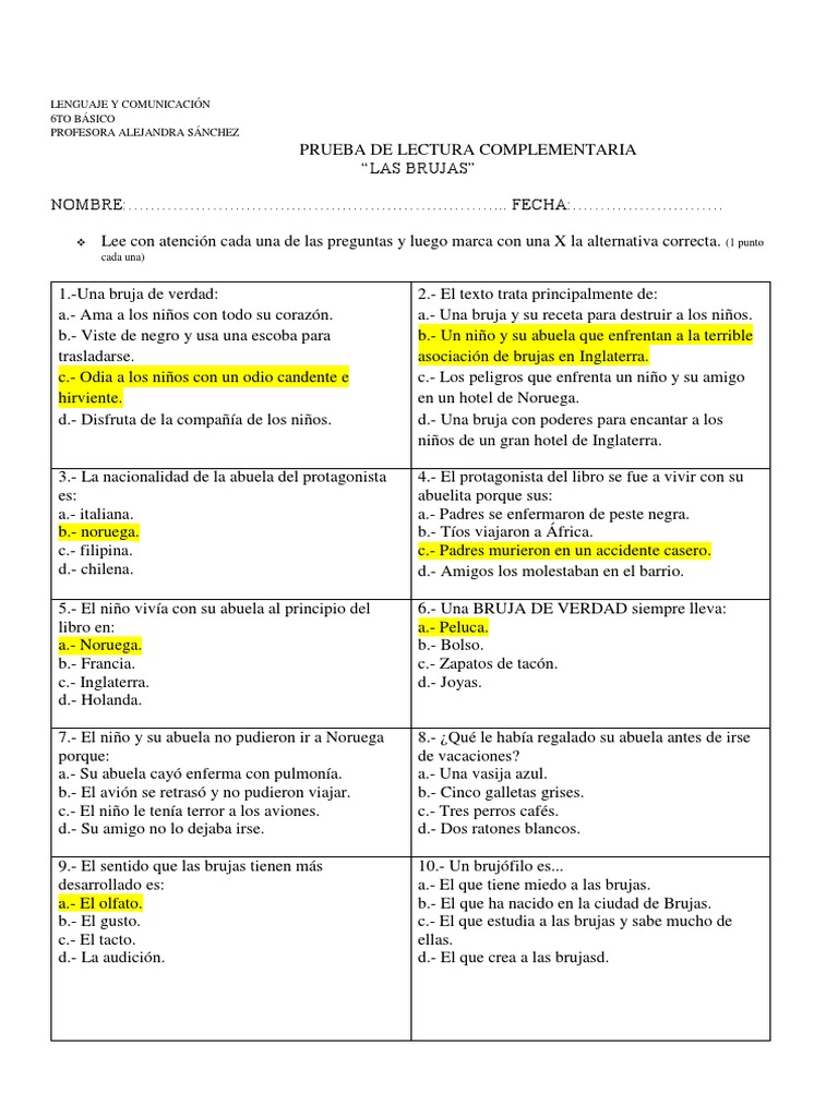 Prueba de lectura: "Las brujas" | PDF | Arte | Novela negra, policíaca ...